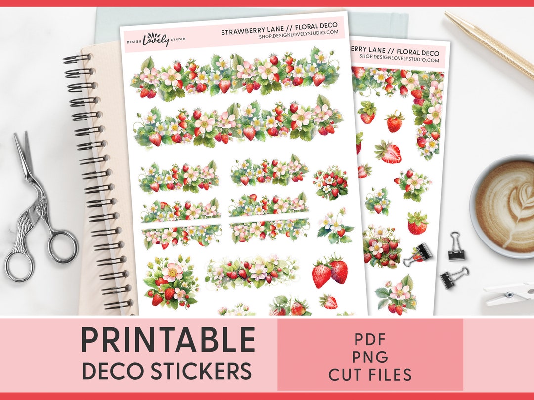 Strawberries Journaling Stickers, Summer Stickers, Floral Deco Stickers ...