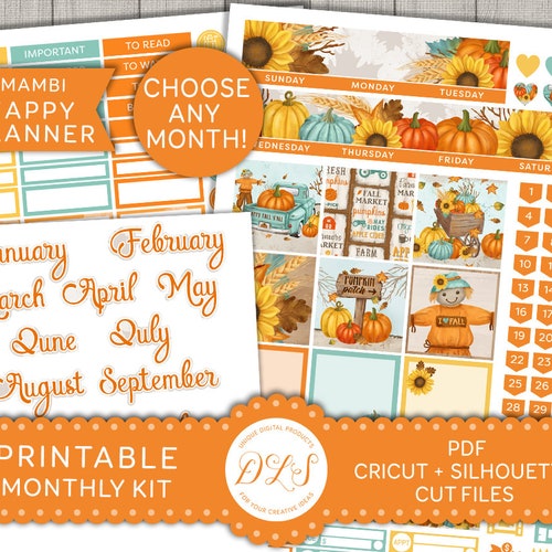 SUNFLOWERS Planner Stickers Printable Monthly Stickers Kit - Etsy