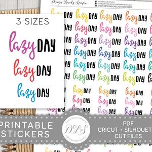 LAZY DAY Printable Script Planner Stickers, Typography Planner Stickers ...