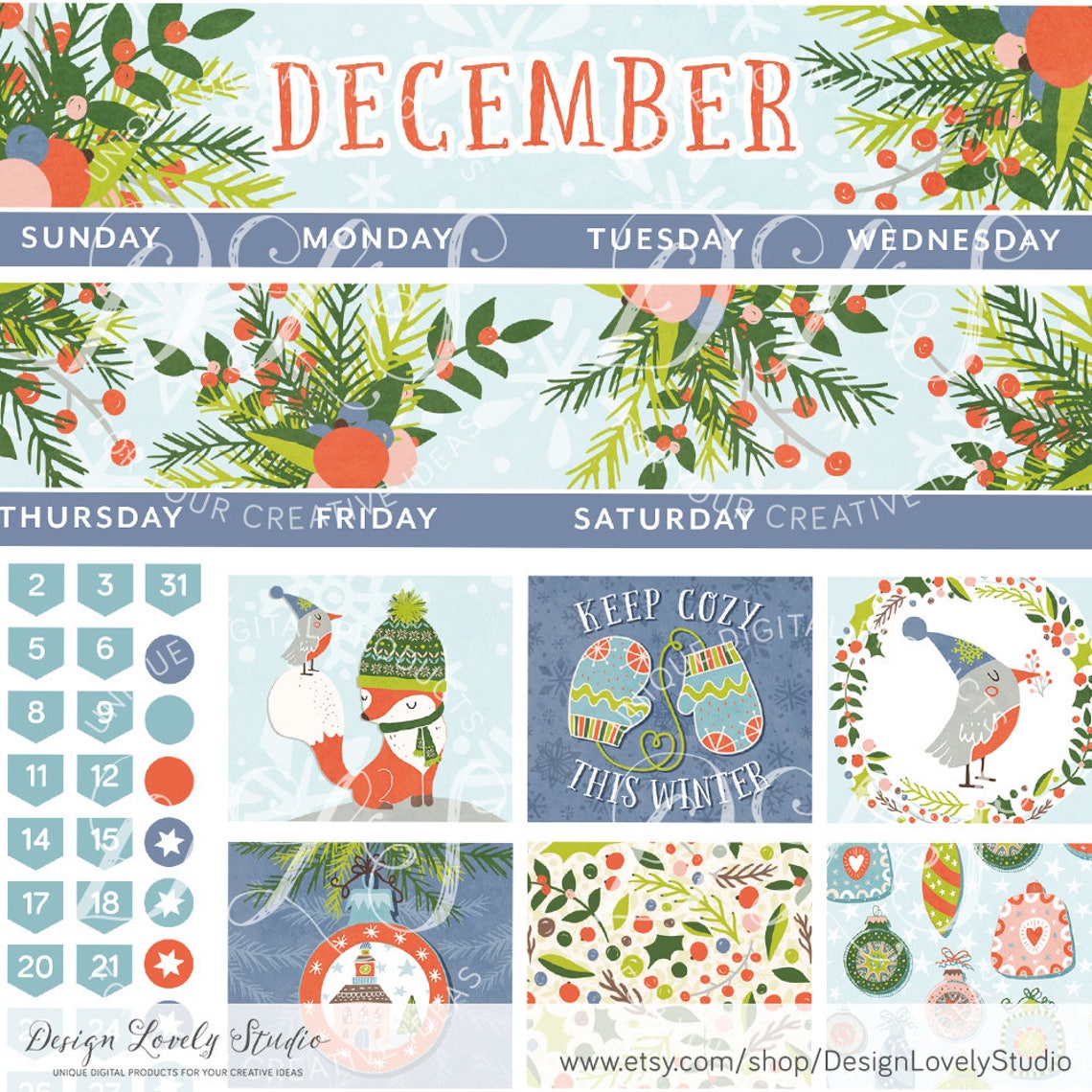 Printable December Planner Stickers December Monthly Kit for - Etsy