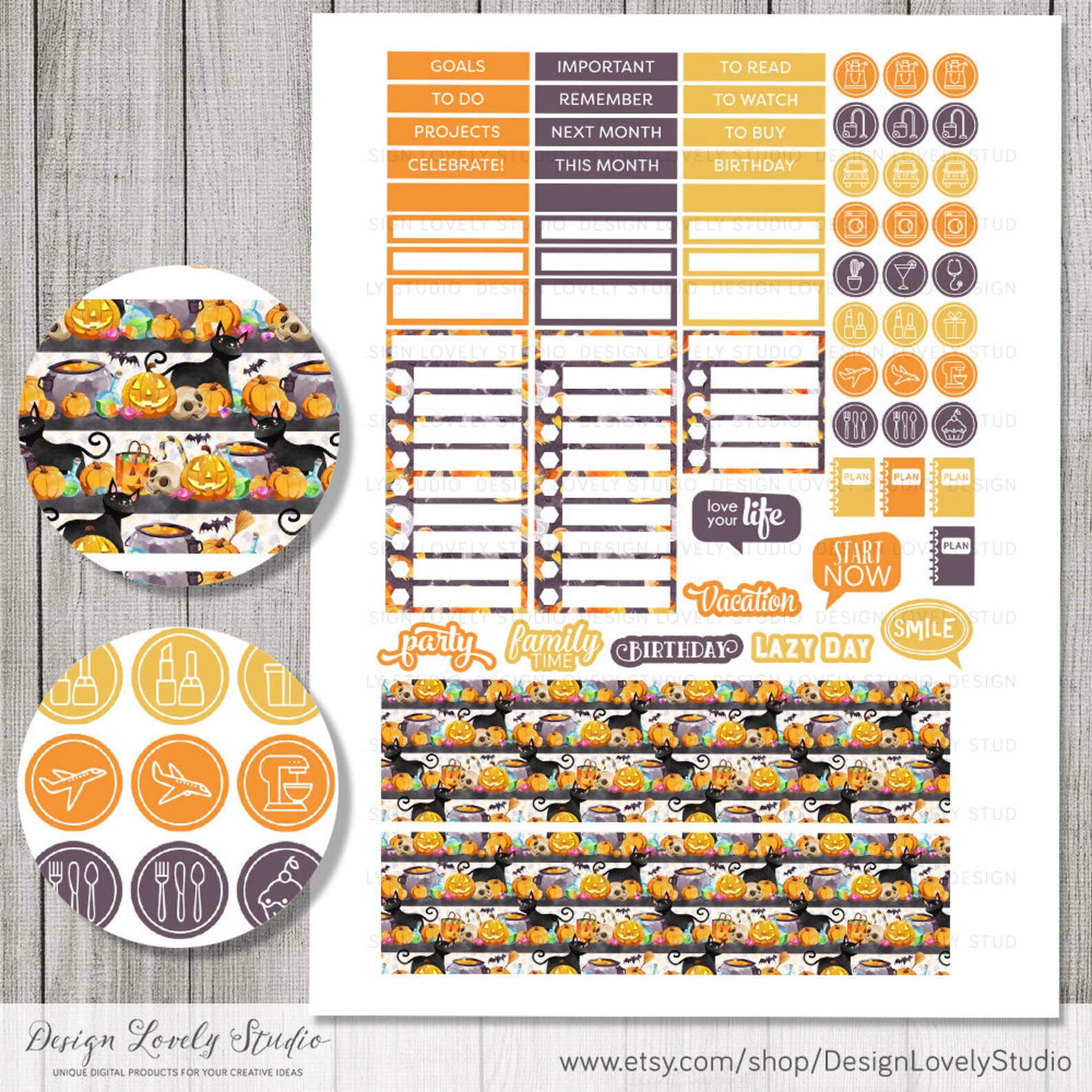 Printable OCTOBER Monthly Planner Stickers Kit Happy Planner - Etsy