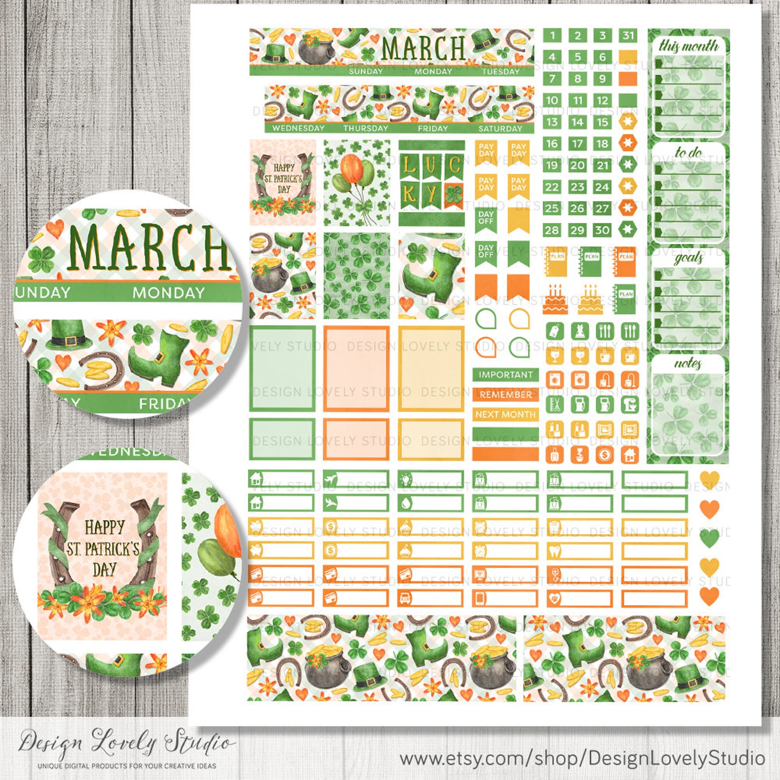 March Mini Happy Planner Stickers, Mini Happy Planner Printable, March ...