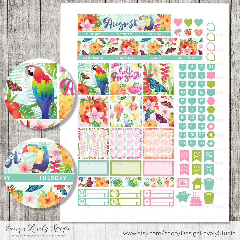 August Monthly Kit, Happy Planner August Stickers, August Monthly ...