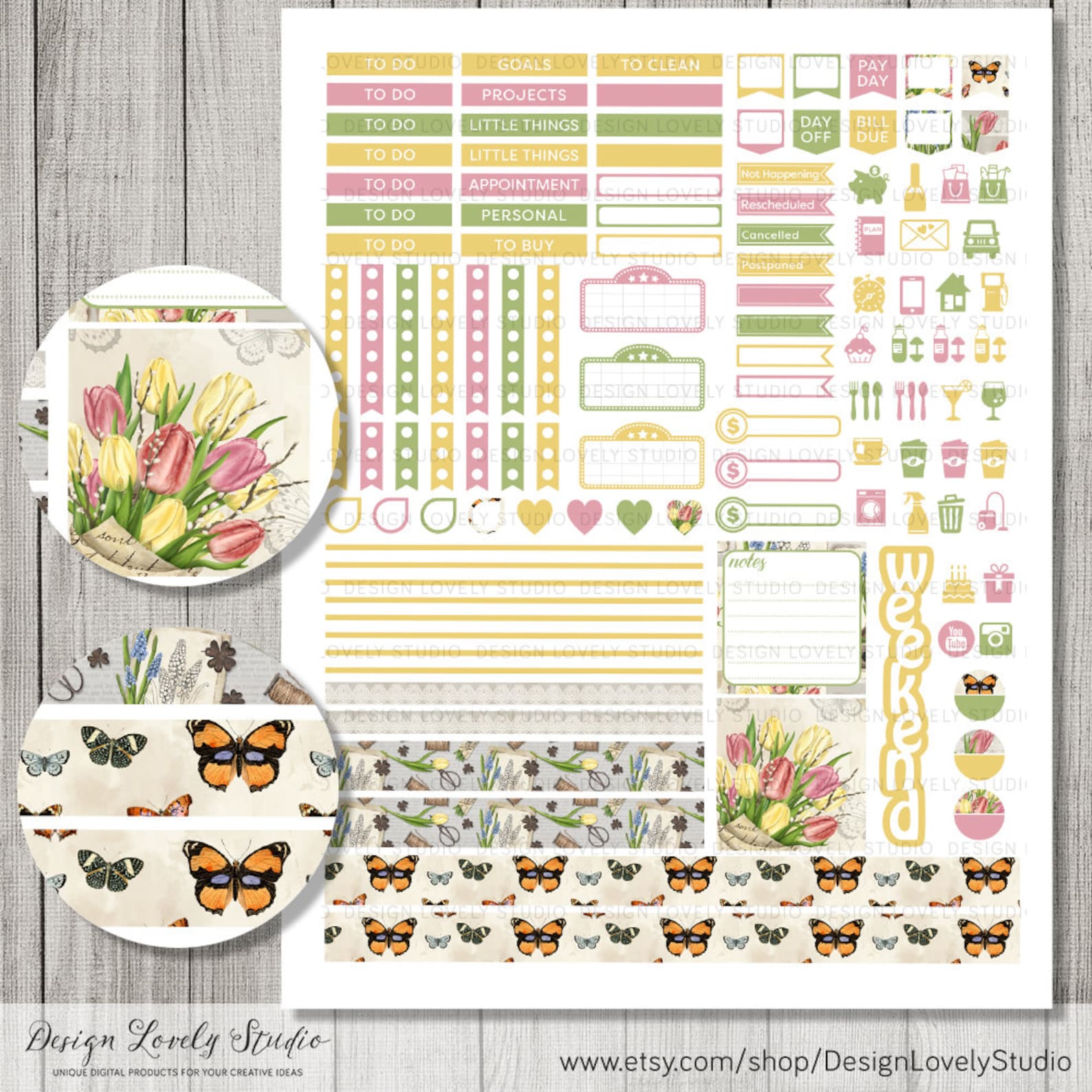 Printable SPRING Planner Stickers Kit Mini Happy Planner | Etsy