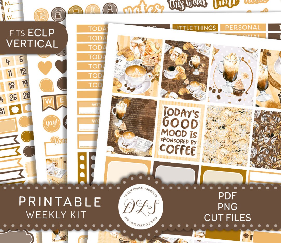 Printable COFFEE Planner Stickers, Coffee Time Weekly Stickers Kit ...