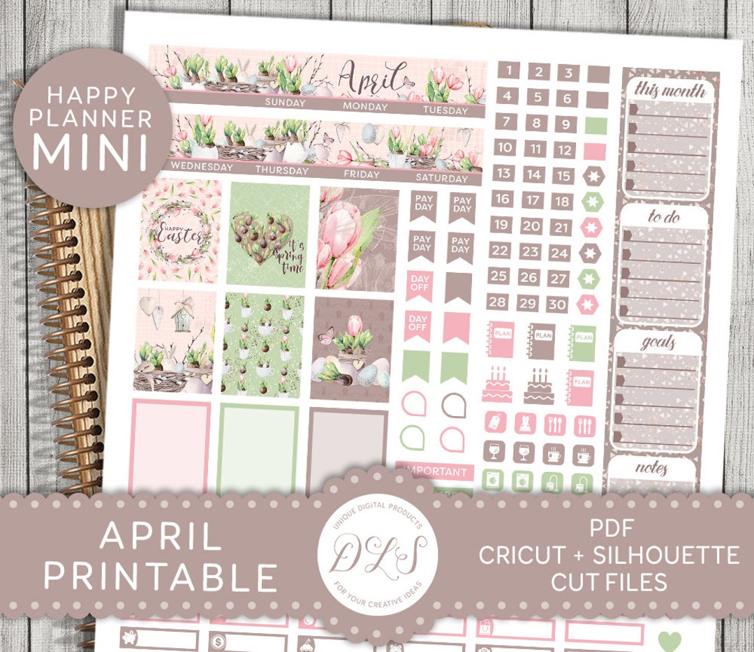 April Mini Happy Planner Stickers, April Monthly Kit, Mini Happy ...