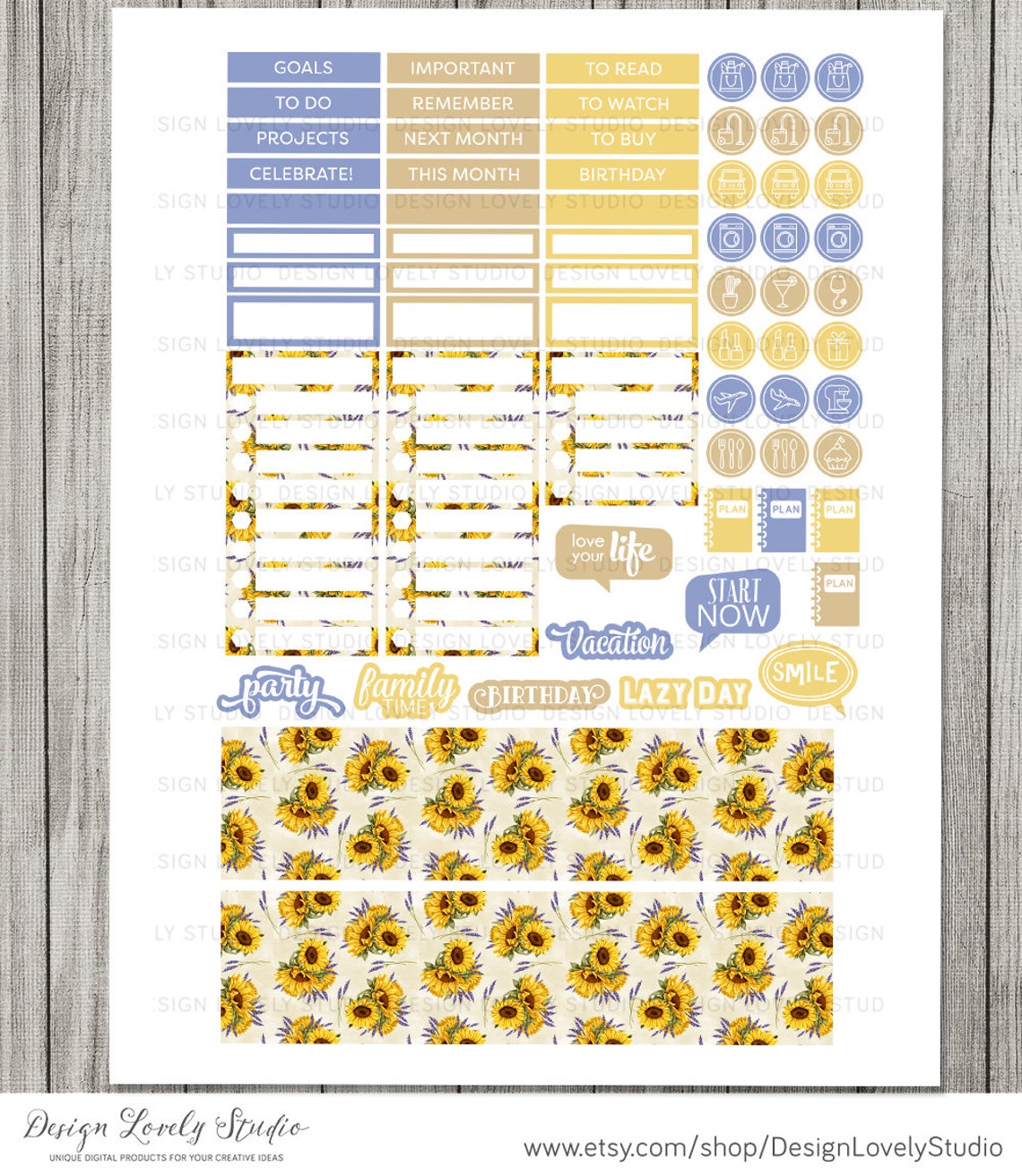 PRINTABLE Happy Planner Monthly Kit, Sunflowers Planner Stickers ...