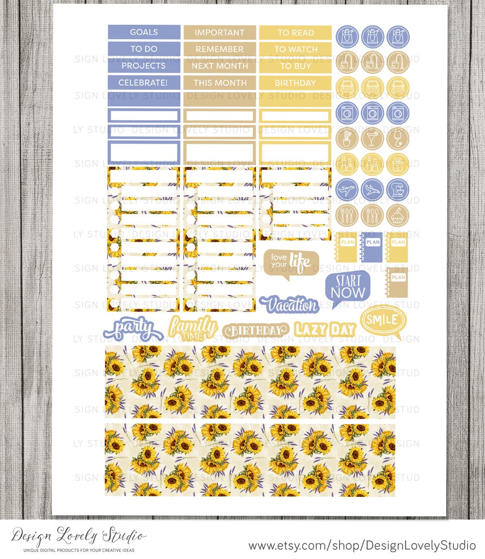 PRINTABLE Happy Planner Monthly Kit, Sunflowers Planner Stickers ...