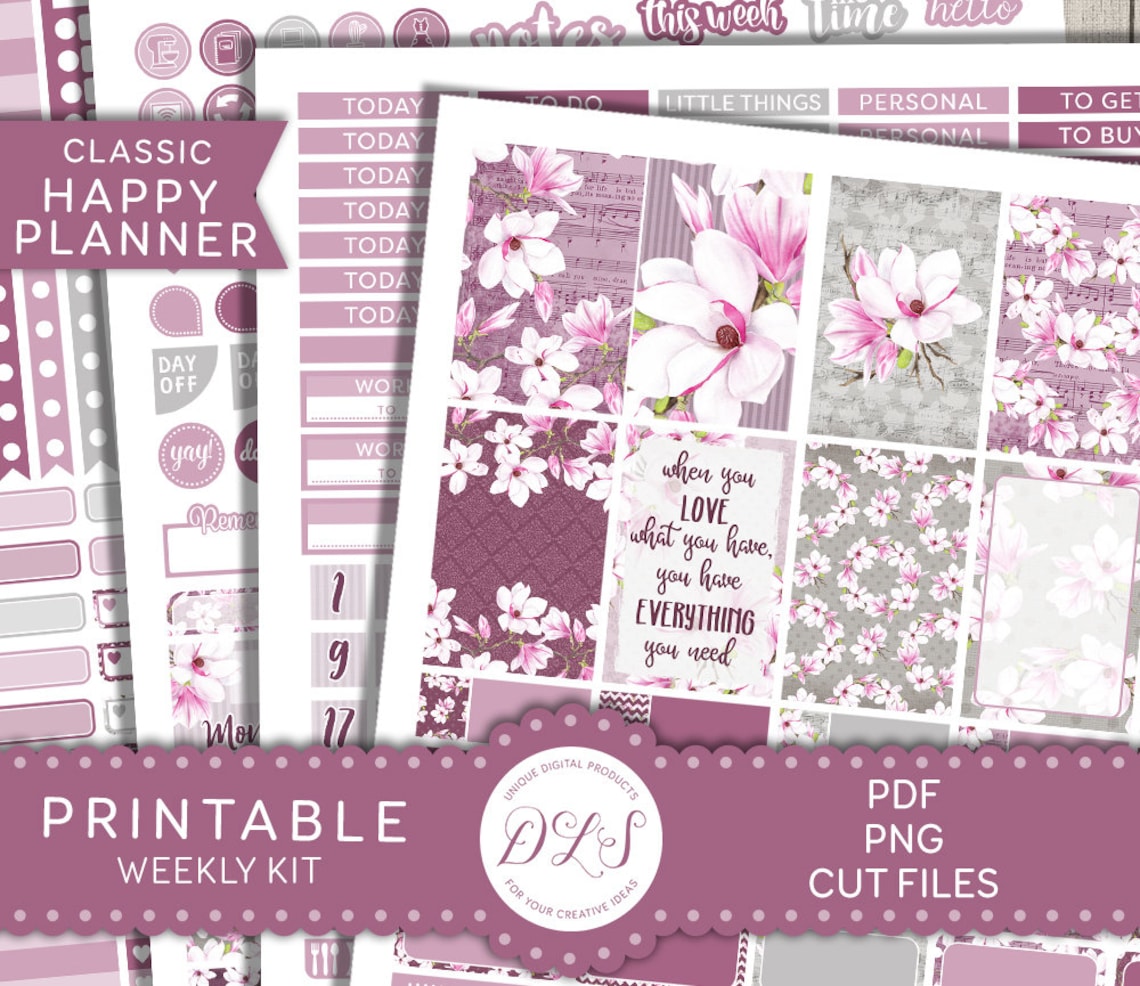 Happy Planner PRINTABLE Weekly Kit, Purple Floral Planner Stickers ...
