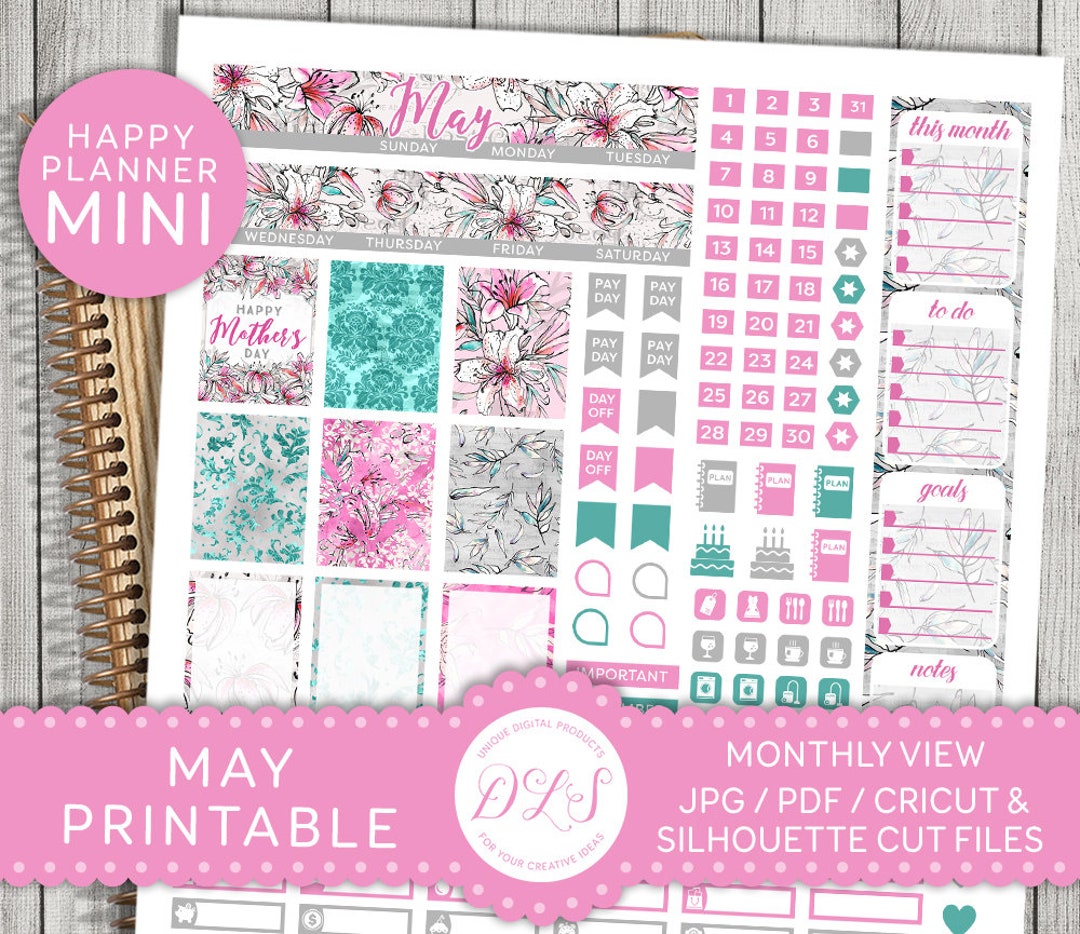 May Monthly Kit, Mini Happy Planner May, Happy Planner May, Printable ...