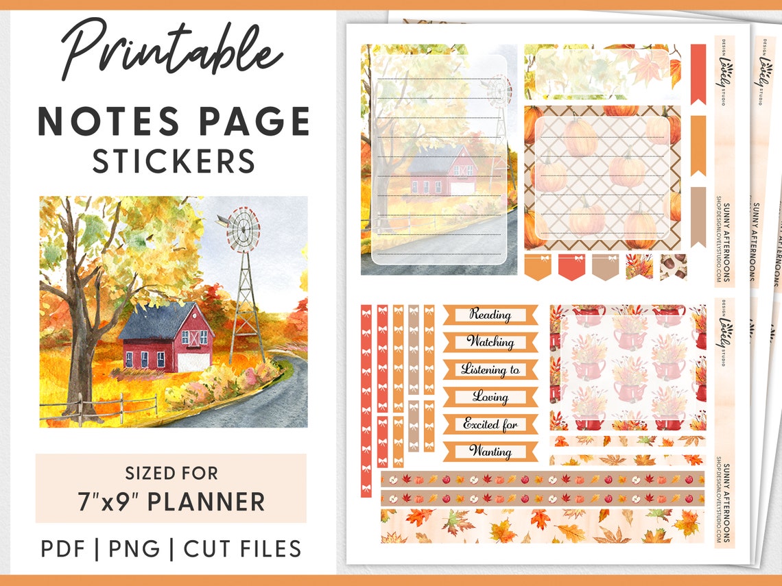 Notes Page Sticker Kit Printable Planner Stickers Monthly - Etsy