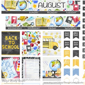 Back to School Planner Stickers, PRINTABLE August Monthly Kit, Mini ...