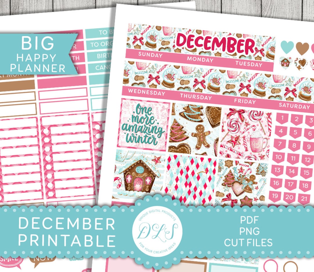 Printable DECEMBER Monthly Stickers Kit, Big Happy Planner December Kit ...