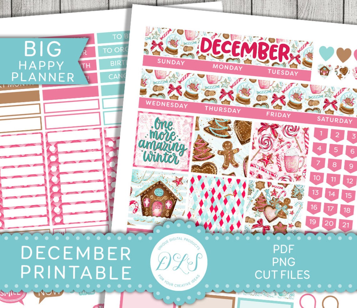 Printable DECEMBER Monthly Stickers Kit Big Happy Planner | Etsy