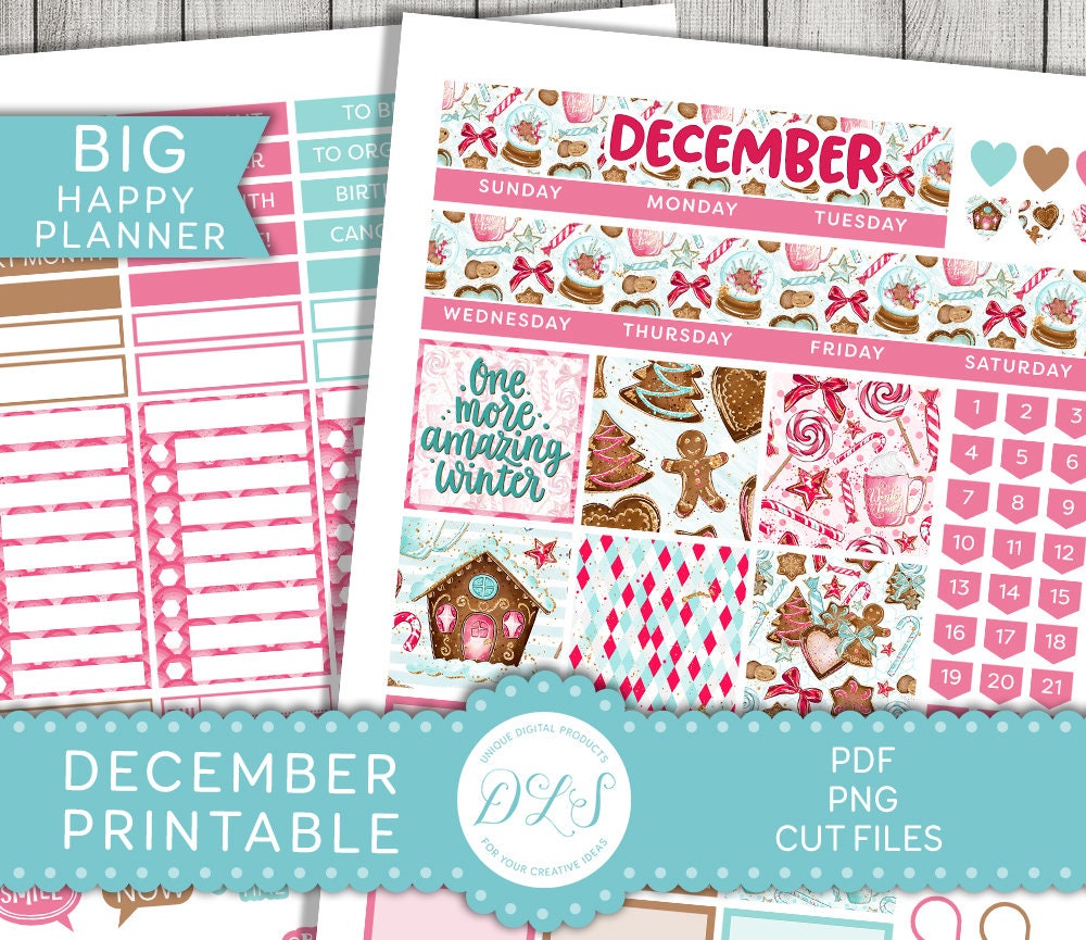 Printable DECEMBER Monthly Stickers Kit Big Happy Planner | Etsy