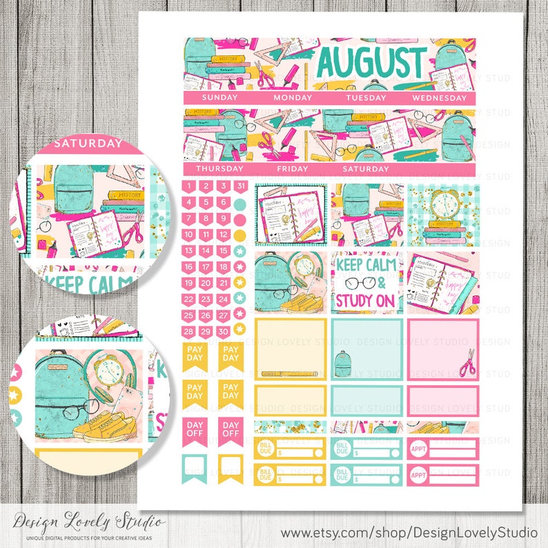 Printable Back to School Planner Stickers, Back to School Monthly Kit ...