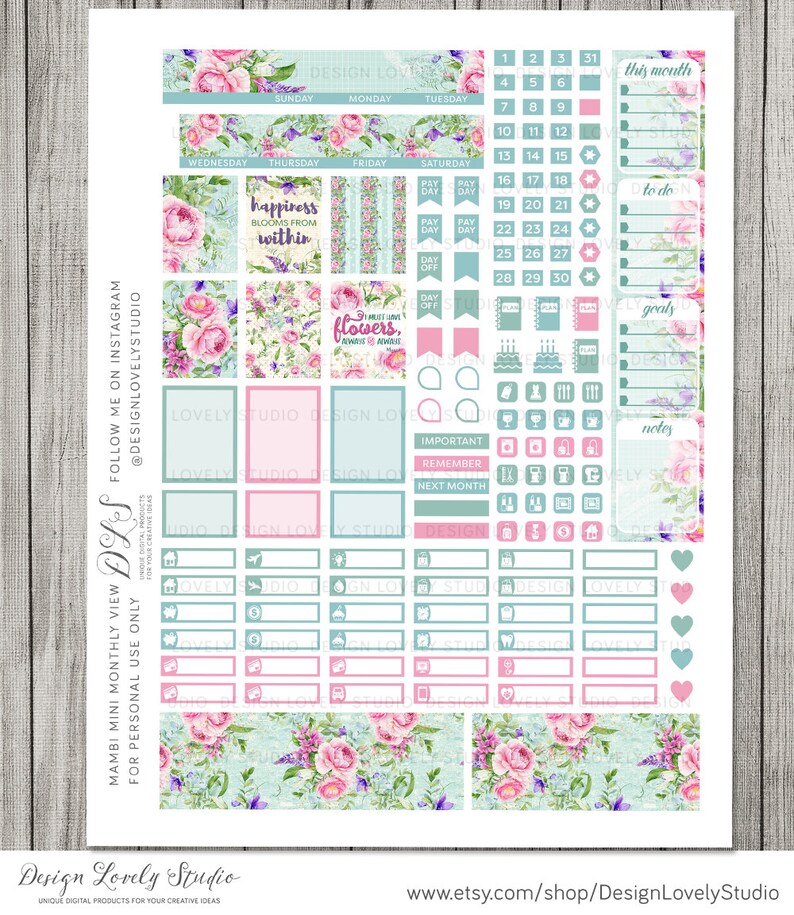 Floral Monthly Stickers, Printable Monthly Planner Stickers, Mini Happy ...