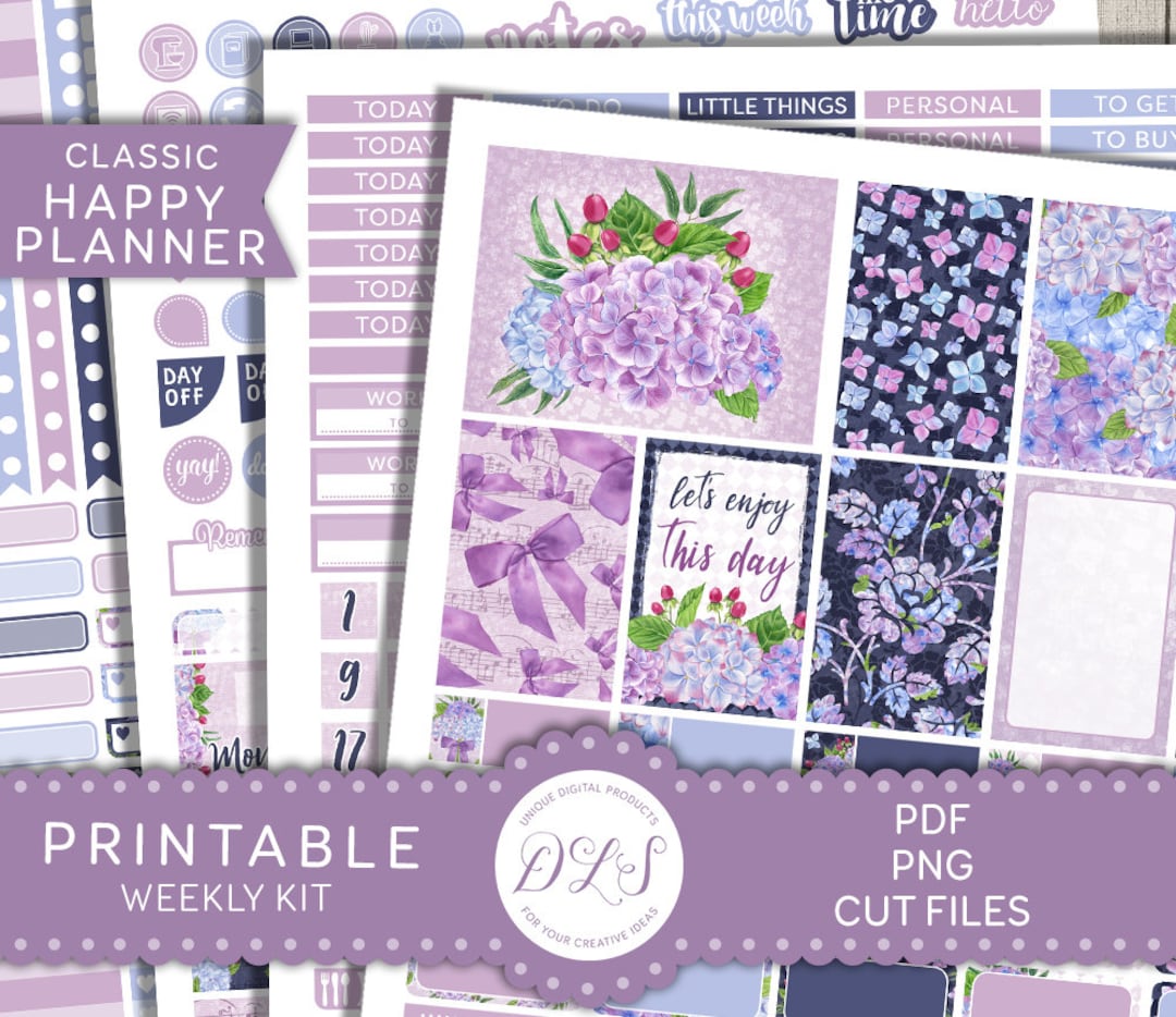 Happy Planner PRINTABLE Stickers, Purple Floral Planner Stickers, Happy ...