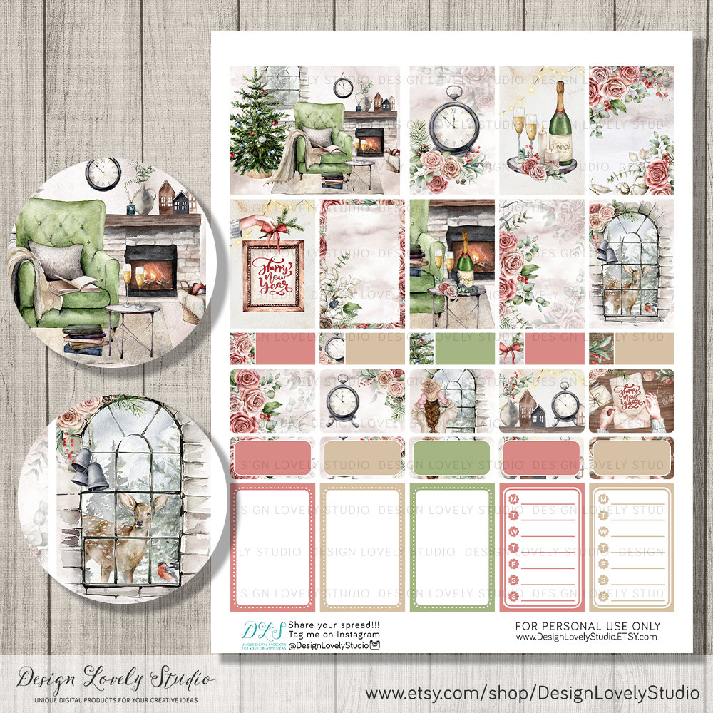 Printable NEW YEAR Planner Stickers Kit Happy Planner | Etsy