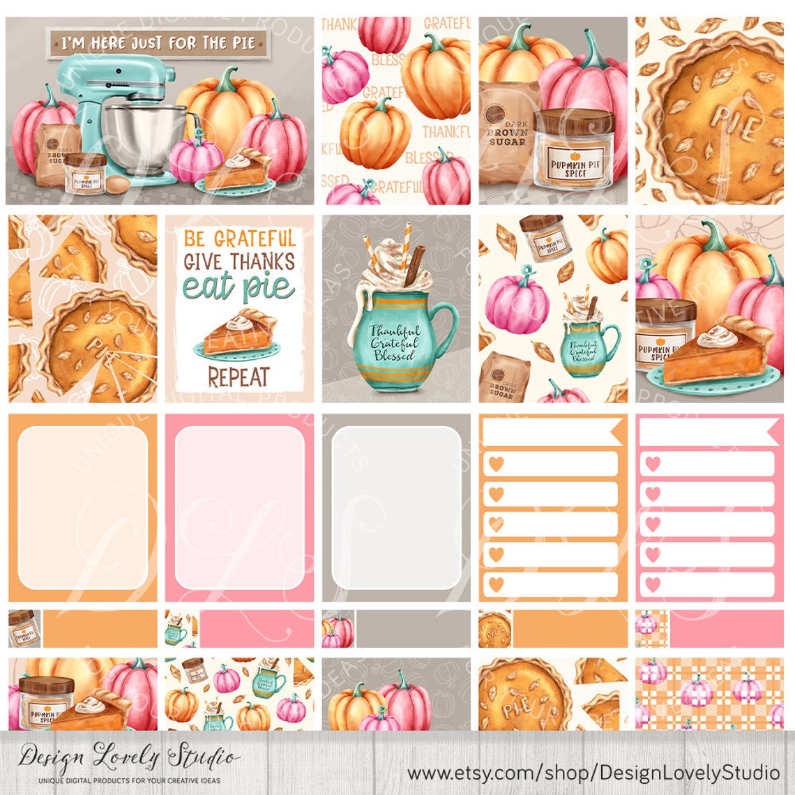 Printable THANKSGIVING Planner Stickers Kit Pumpkin Pie | Etsy