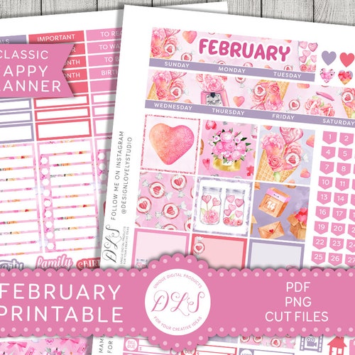 Printable FEBRUARY Planner Stickers Kit Happy Planner - Etsy