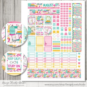 Back to School Planner Stickers, PRINTABLE August Monthly Kit, Mini ...