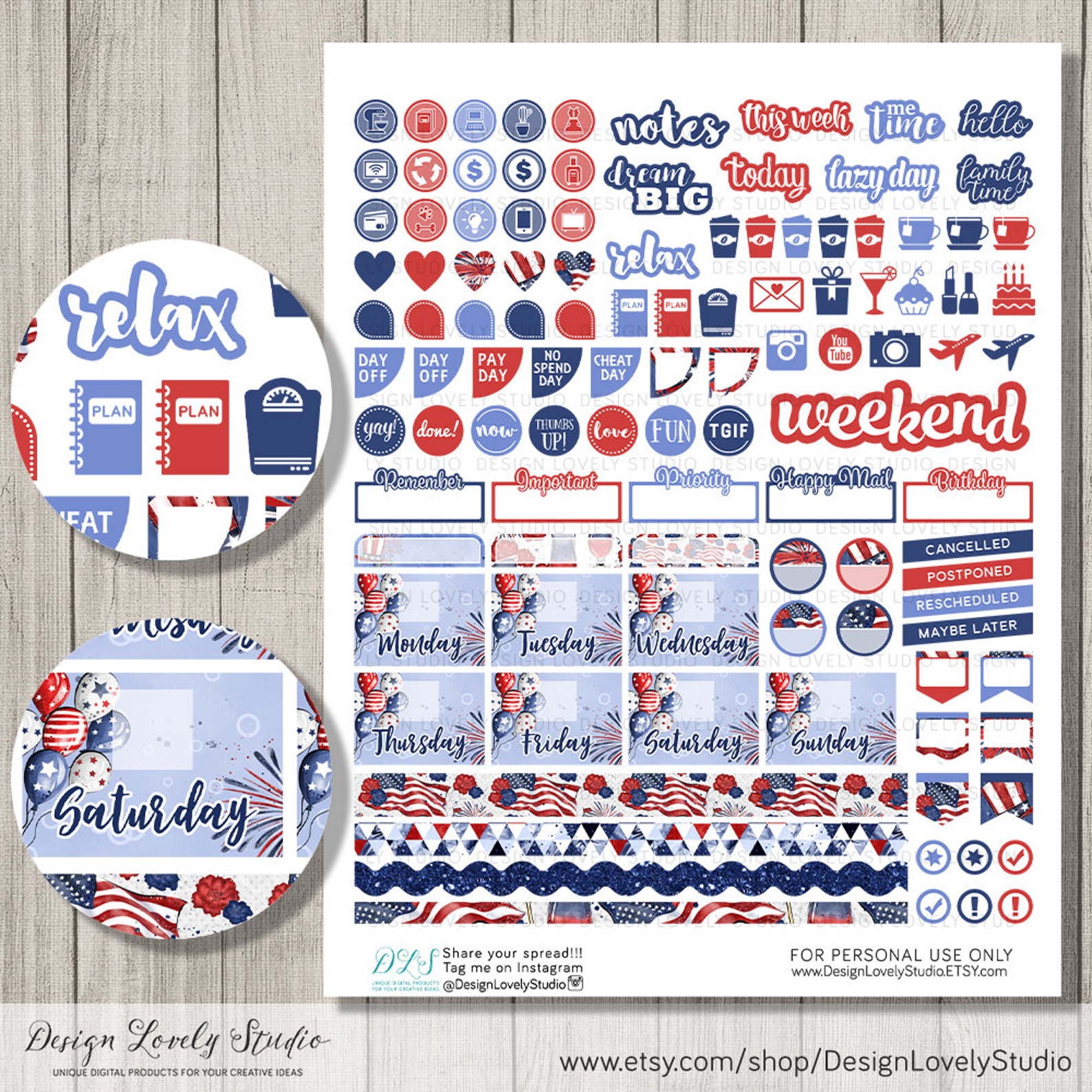 Printable 4th of July Planner Stickers Kit 4th of July Happy - Etsy