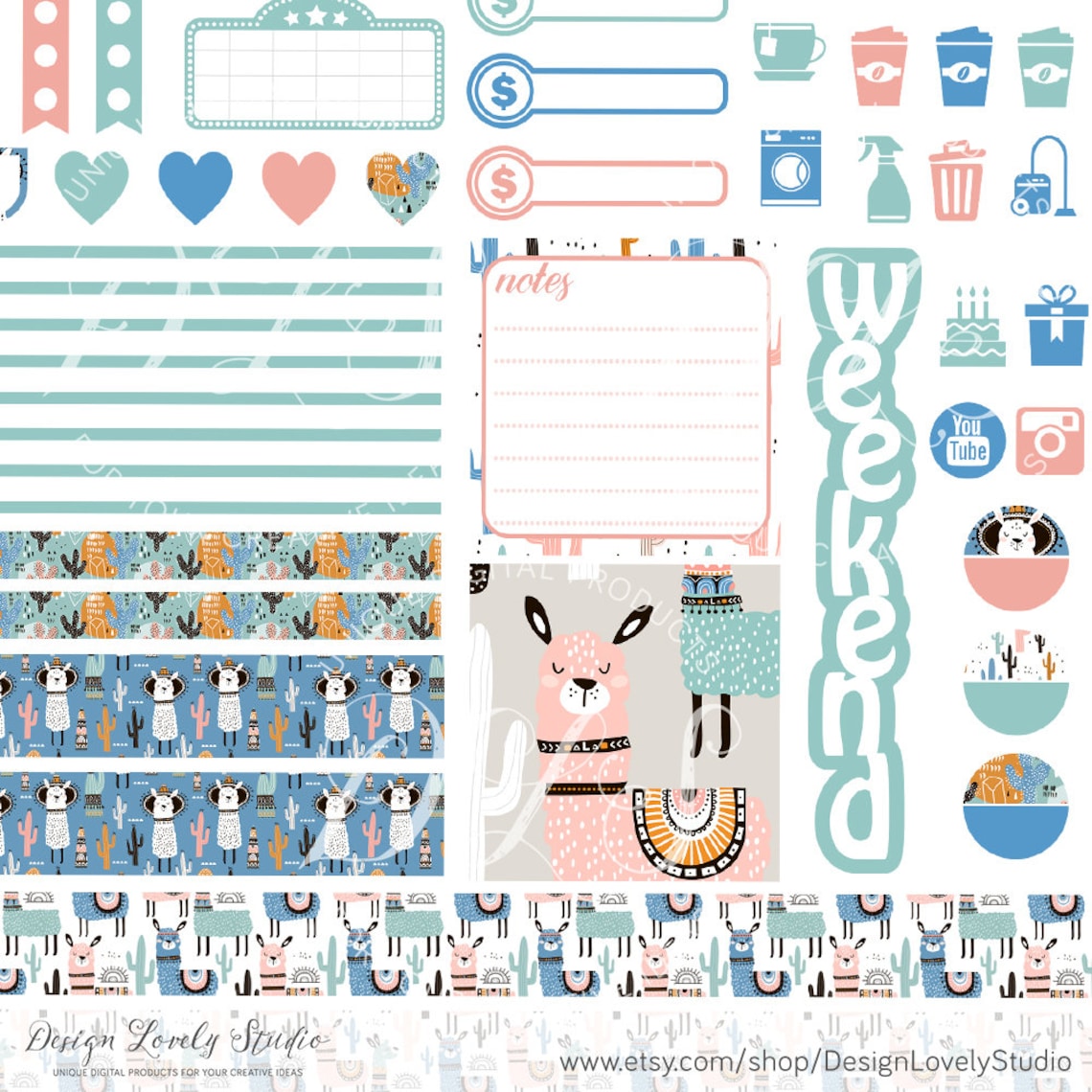Printable Mini Happy Planner Stickers Llama Planner Stickers | Etsy