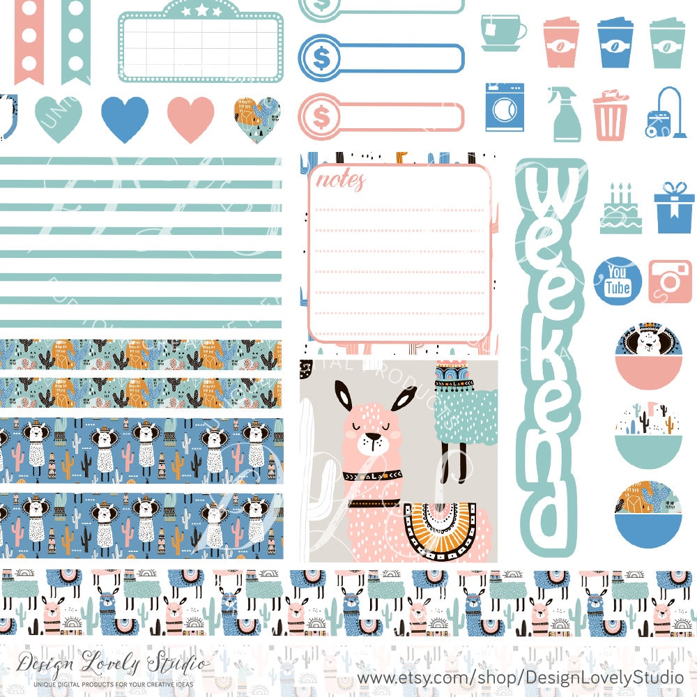 Printable Mini Happy Planner Stickers Llama Planner Stickers | Etsy