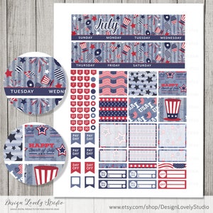 July Monthly View Kit, July Monthly Stickers, ECLP July Stickers, 4th ...