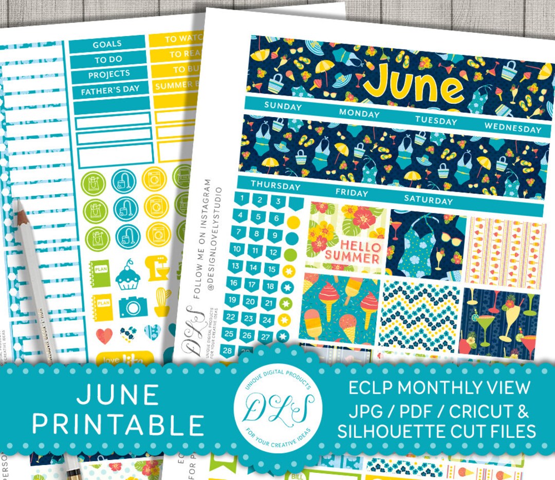 June Planner Kit, June Monthly Stickers Kit, Fits Erin Condren, ECLP ...