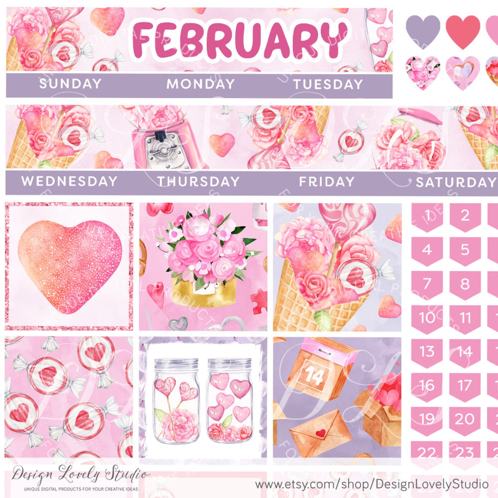 Printable FEBRUARY Monthly Stickers Kit, Big Happy Planner February Kit ...
