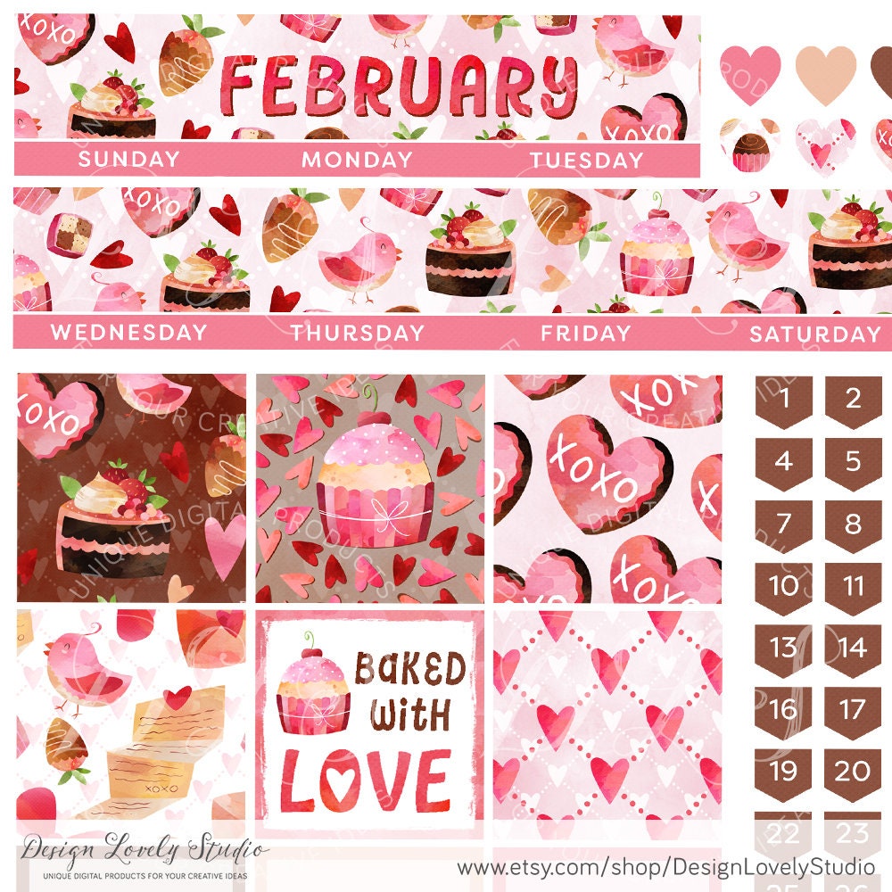 Printable FEBRUARY Planner Stickers Valentines Day Planner - Etsy