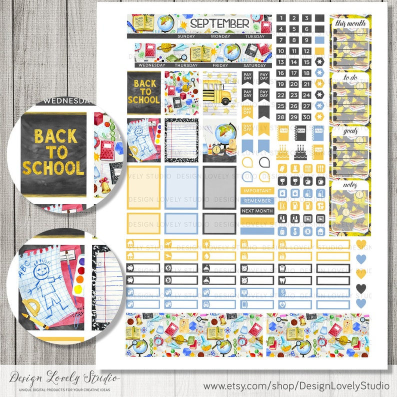 Back to School Planner Stickers PRINTABLE September Monthly | Etsy