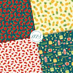 Summer Digital Paper Pack: "tutti Frutti" Tropical Fruits Background ...