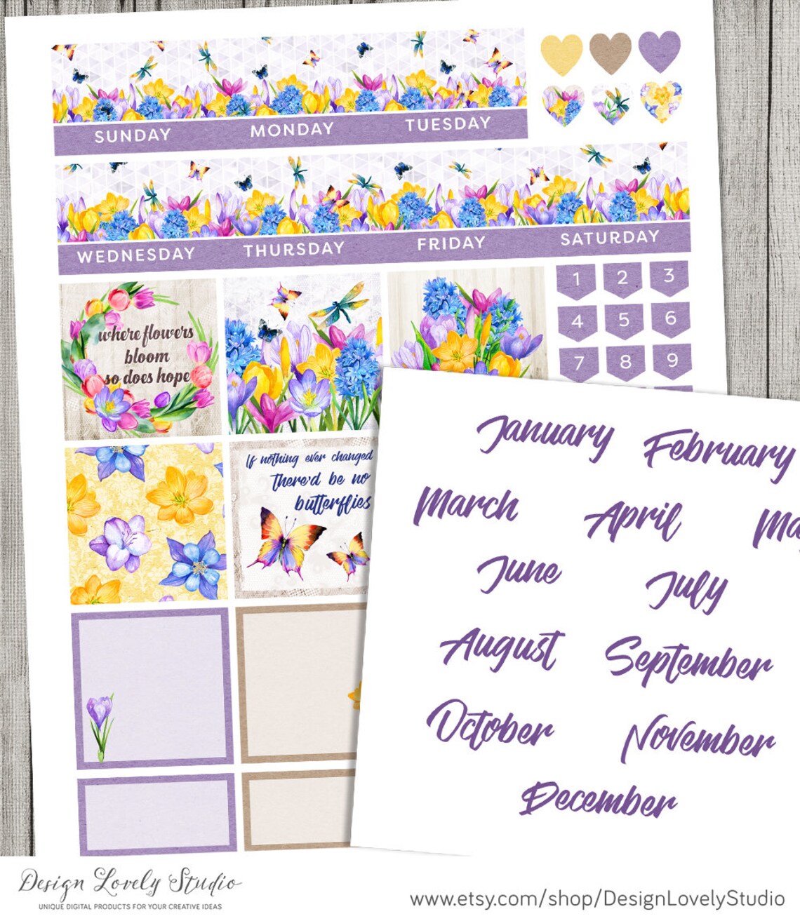 Printable FLORAL Monthly Stickers Kit, Big Happy Planner Monthly ...