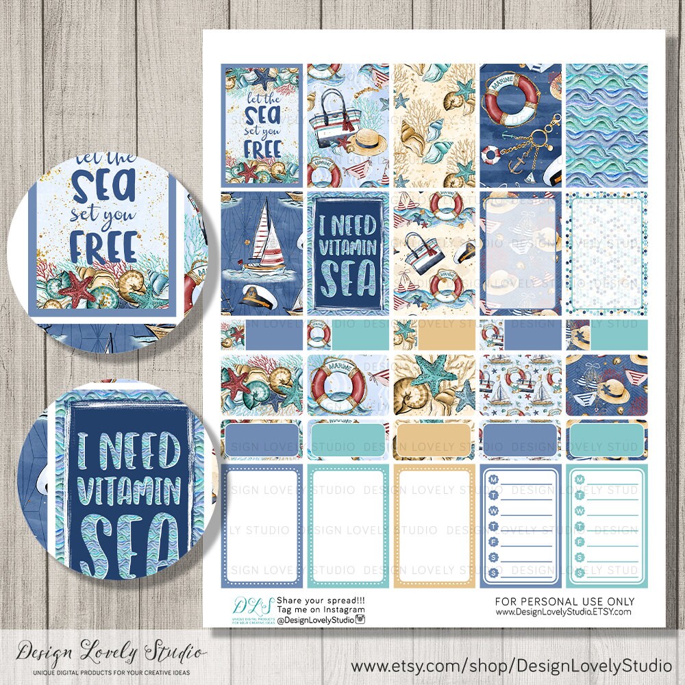 Beach Day Planner Stickers Happy Planner Printable Stickers - Etsy