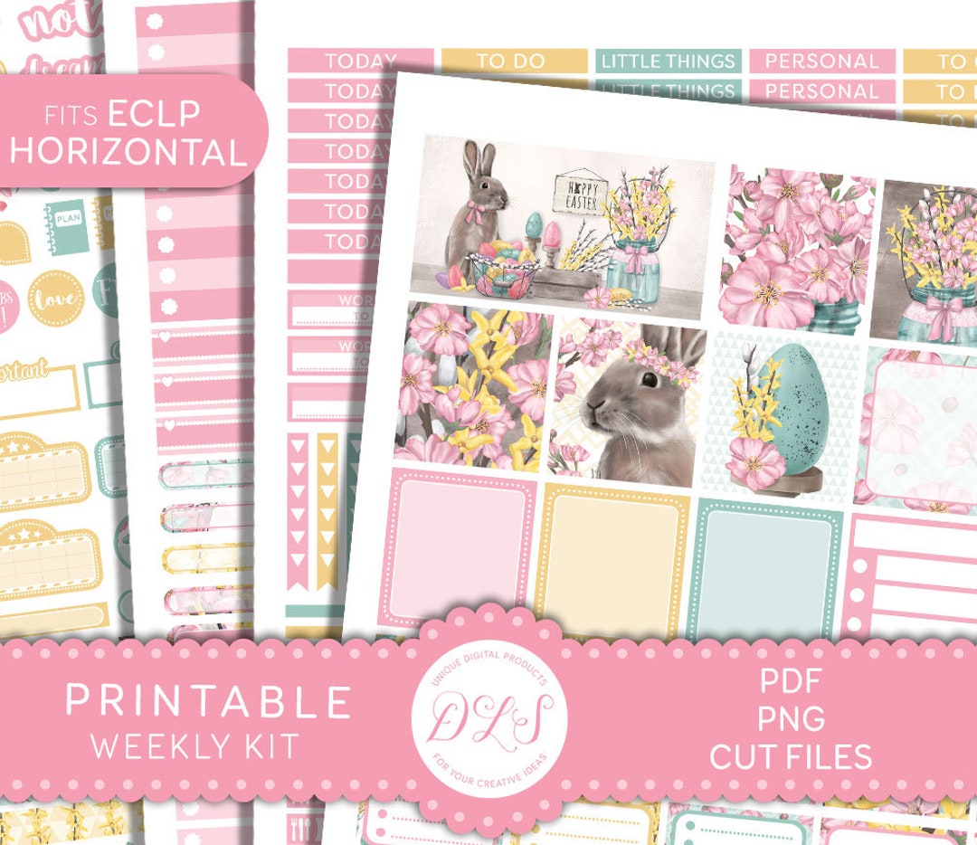 Printable EASTER Planner Stickers Kit, Bunny Easter Planner Stickers ...