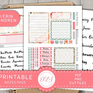 Printable NOTES PAGE Planner Stickers, Floral Notes Page Stickers Kit ...