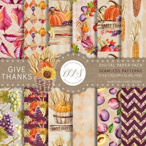 THANKSGIVING Digital Paper Autumn Paper Pack Pumpkin Scrapbook Harvest ...