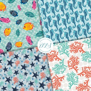 Digital Paper Pack: "sea Life" Sea Animals Papers Fish Seahorse ...
