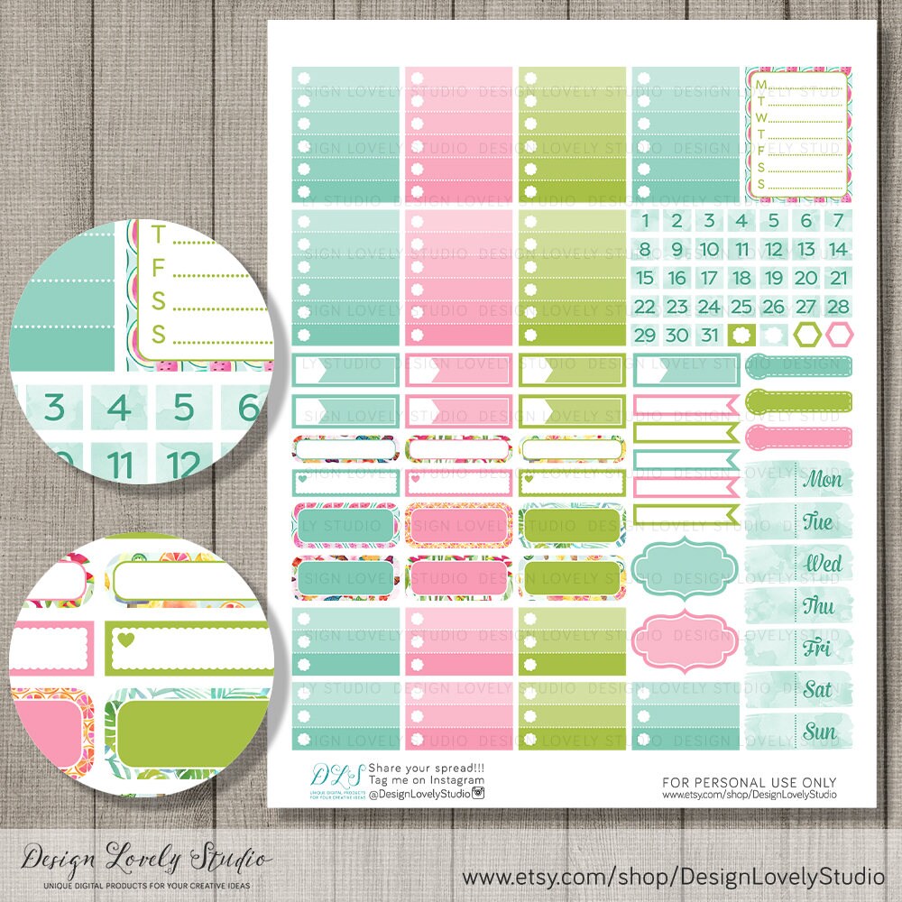 Printable Weekly Stickers Kit for Erin Condren Tropical | Etsy