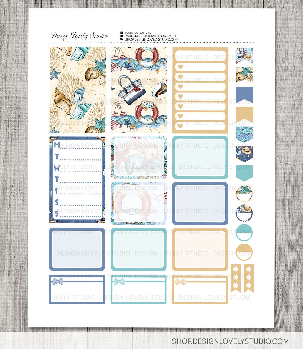 Beach Day Planner Stickers Big Happy Planner Printable | Etsy