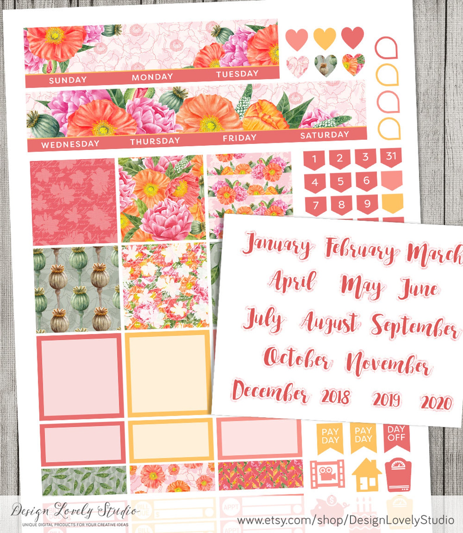 Happy Planner Monthly Printable, Happy Planner Monthly Kit, Floral ...