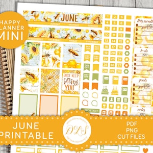 Printable JUNE Monthly Kit, Mini Happy Planner JUNE Stickers Kit, Honey ...