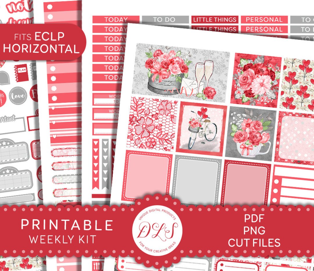 Printable Valentine's Day Planner Stickers, Valentines Day Weekly ...