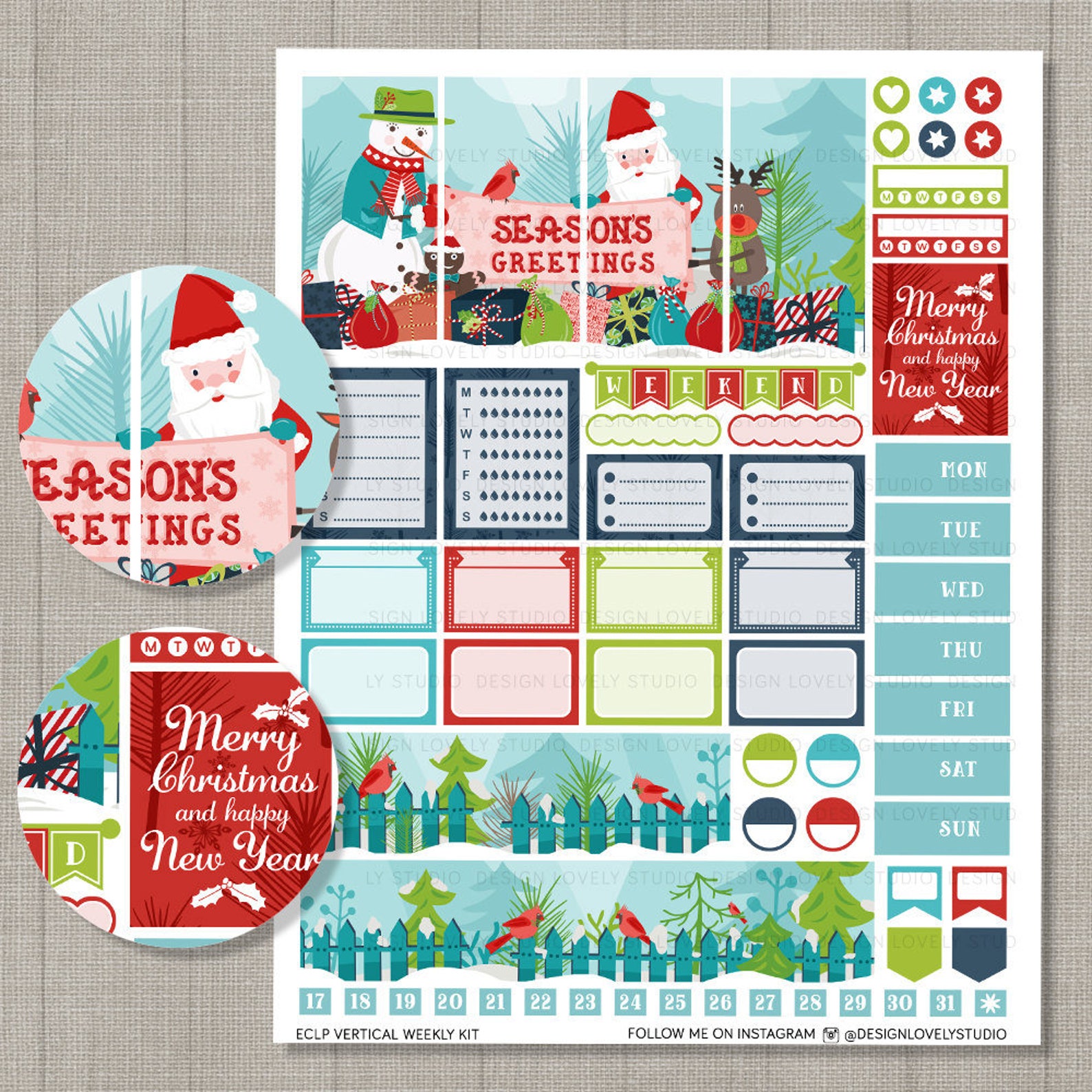 Christmas Planner Stickers Printable Christmas Stickers Erin - Etsy