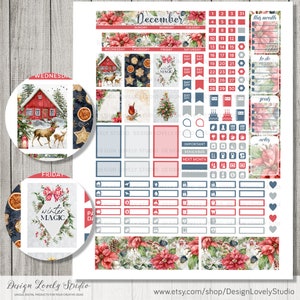 DECEMBER Monthly Stickers Kit, Printable Mini Happy Planner Stickers ...