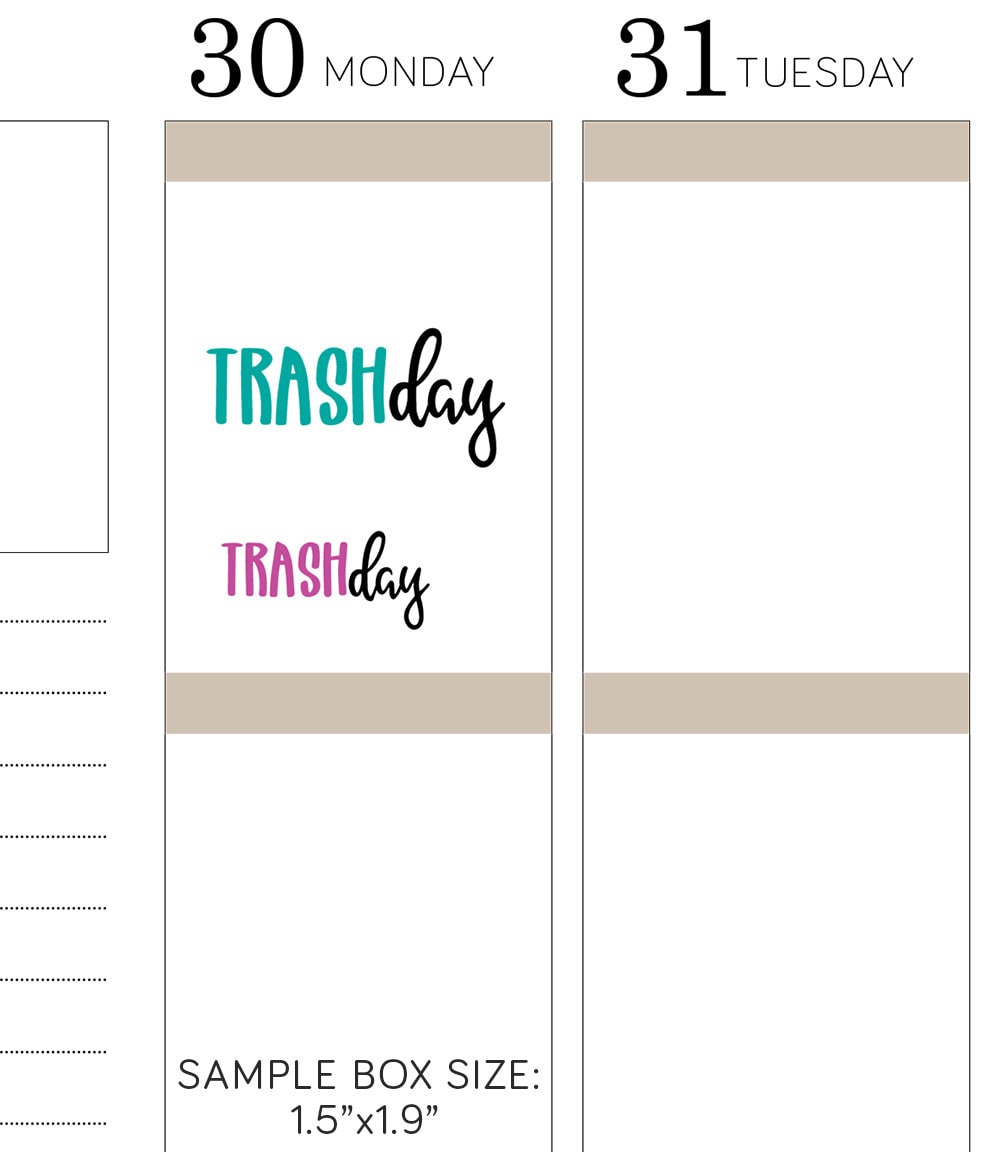 TRASH DAY Typography Planner Stickers, Trash Day Printable Planner ...