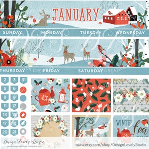 Printable January Monthly Kit, January Planner Stickers Kit, New Year ...